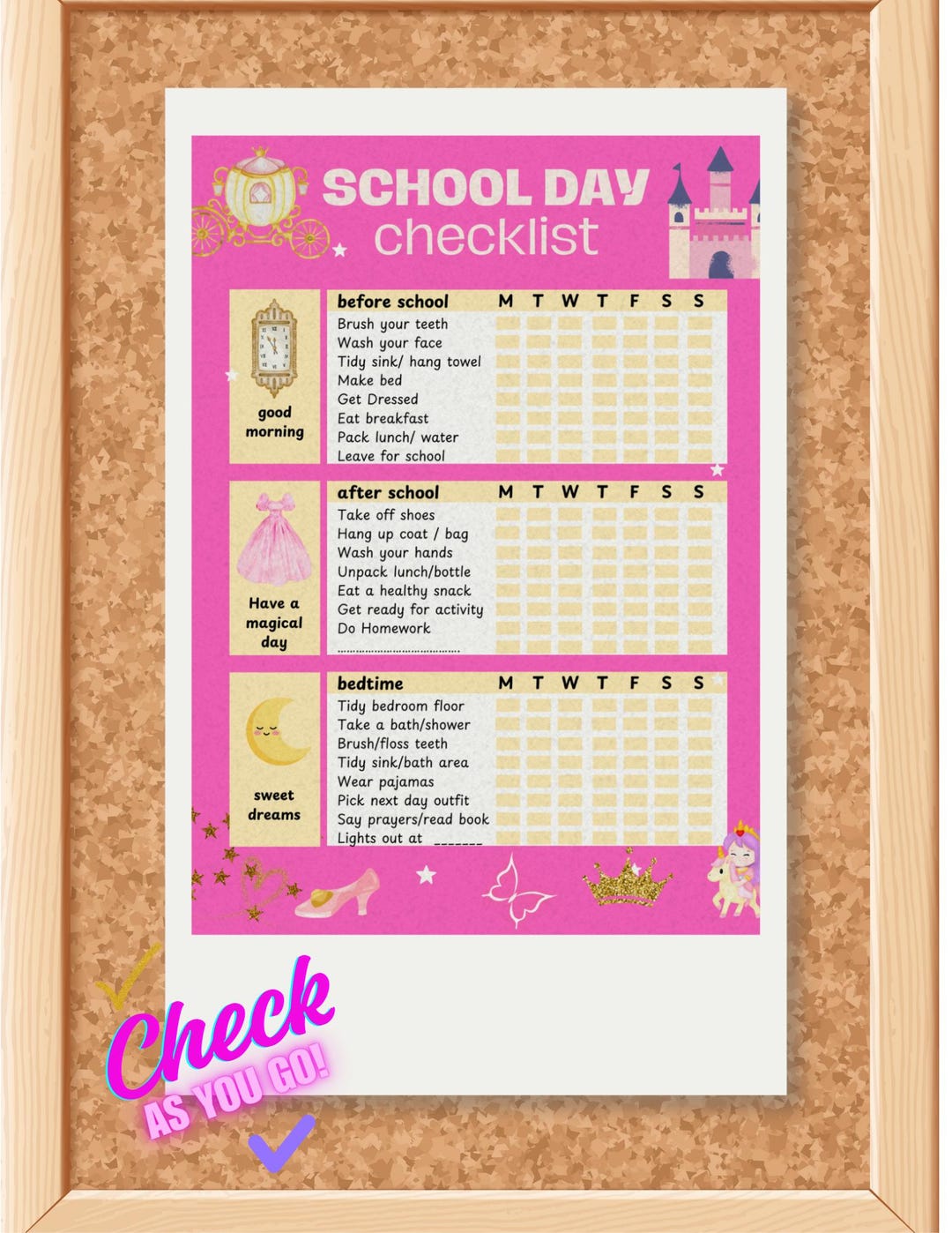 Princess School Day Checklist: Kids Routine Chart (digital Download) - Etsy