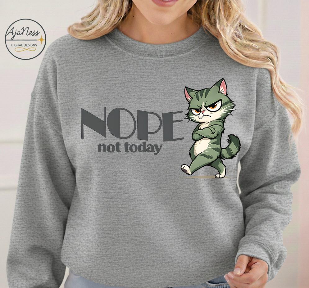 Nope Not Today Cat PNG, Funny Moody Cat Illustration for T-shirts ...