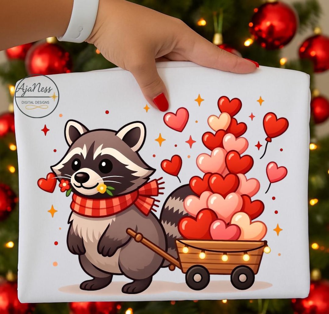 Funny Raccoon Valentine PNG, Romantic Animal Clipart, Love Hearts ...