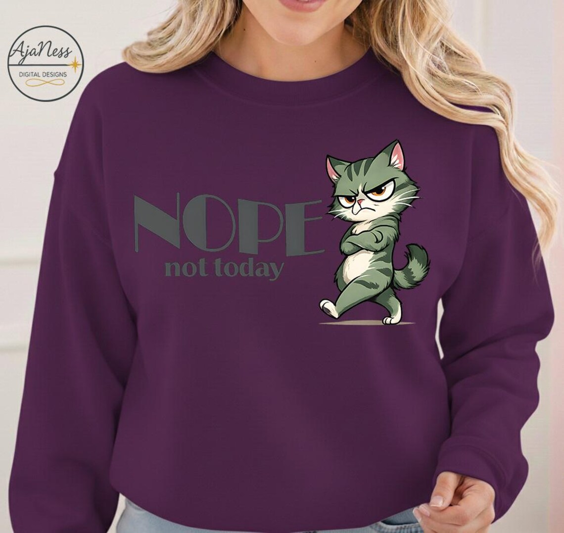 Nope Not Today Cat PNG, Funny Moody Cat Illustration for T-shirts ...