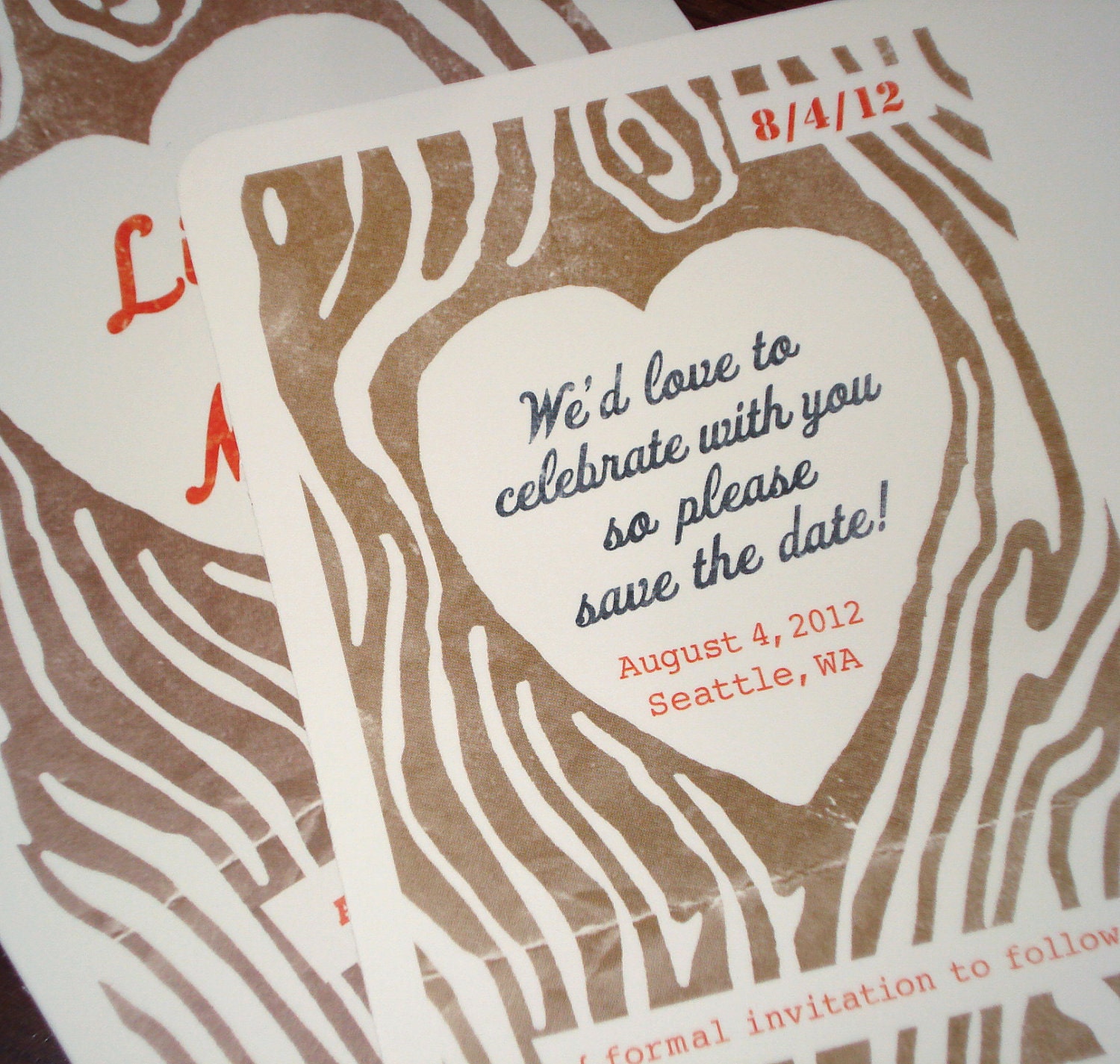 Custom Save the Date Wedding Invitations, Personalized Brown Woodgrain ...