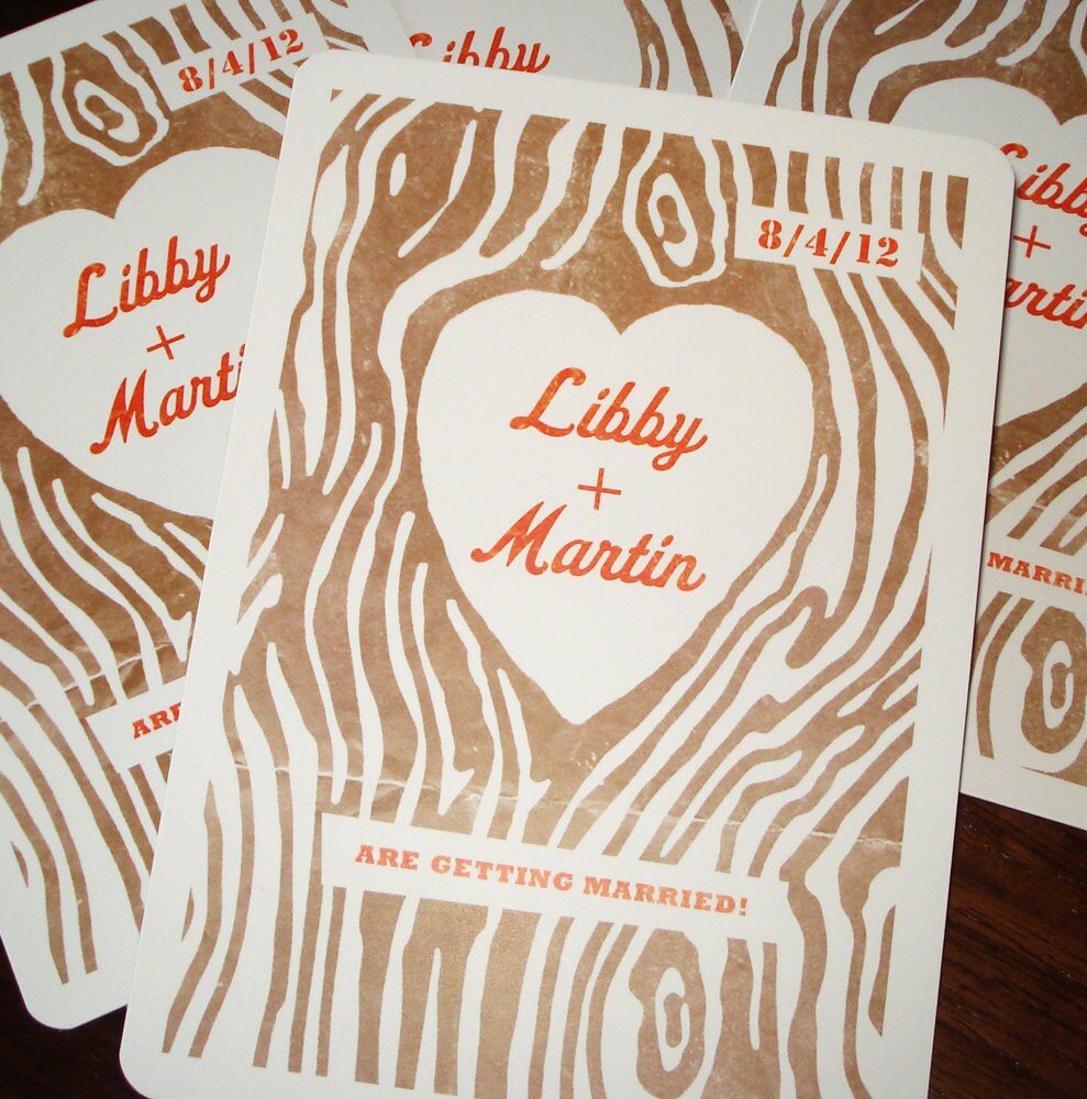Custom Save the Date Wedding Invitations, Personalized Brown Woodgrain ...