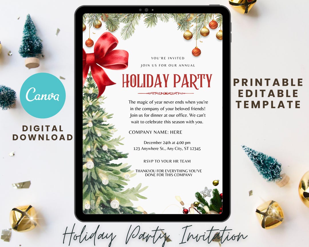 Editable Holiday Party Invitation Template, Elegant Festive Printable ...
