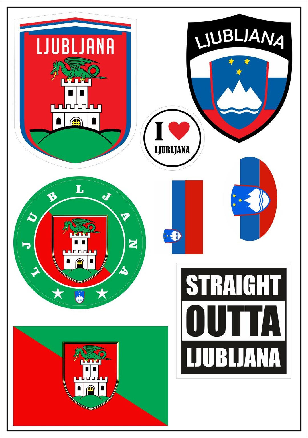 Ljubljana Slovenia Sticker Set 8x – Flag Decal Car Motocyle PC Notebook ...