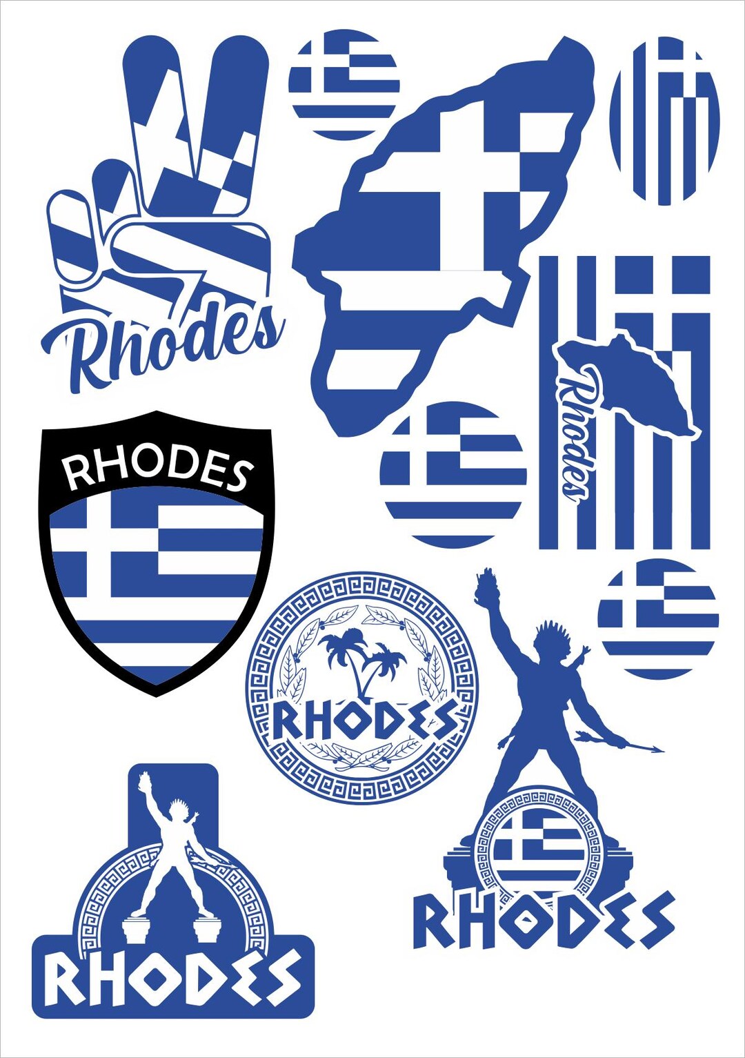 Rhodes Greece Sticker Set 11x – Flag Decal Car Motocyle PC Notebook ...