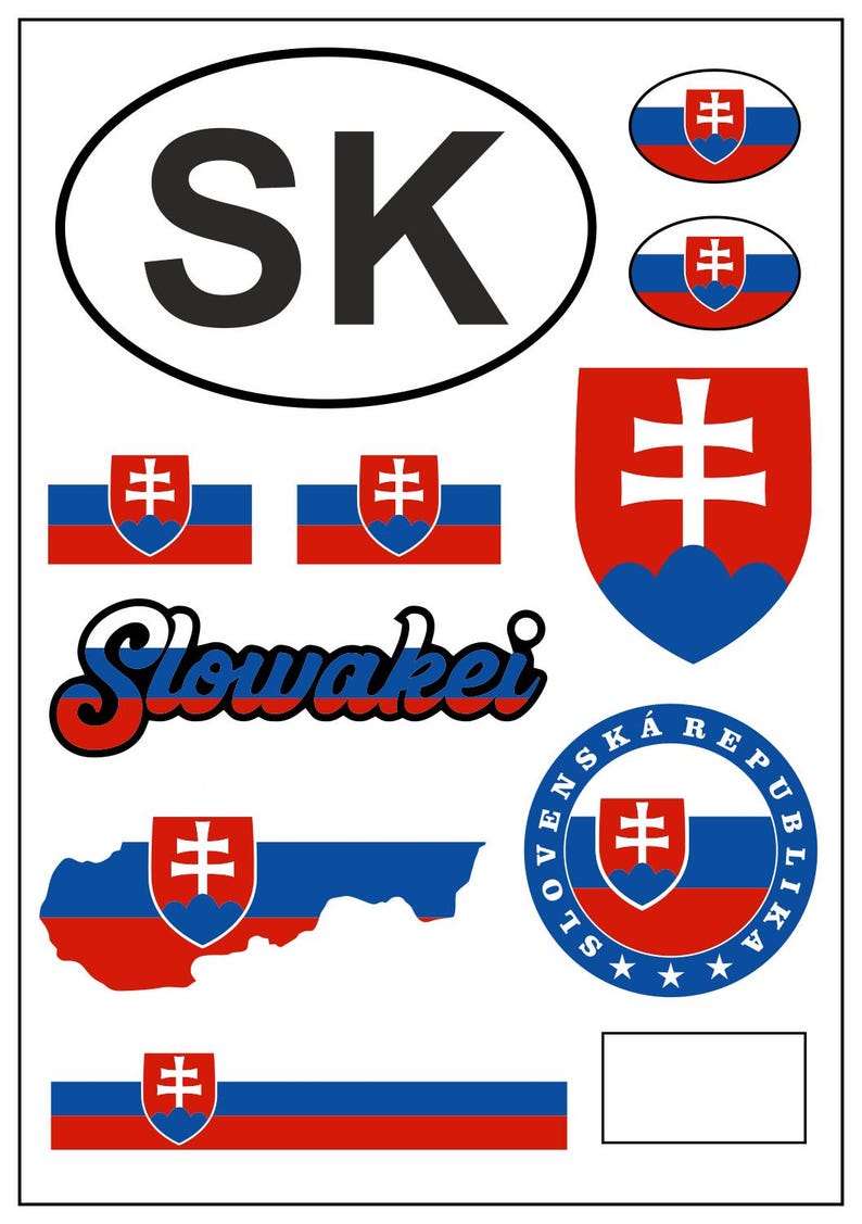 Slovakia 10x Sticker Pack – PE Oval Decal, Flag Designs and Map Sticker ...