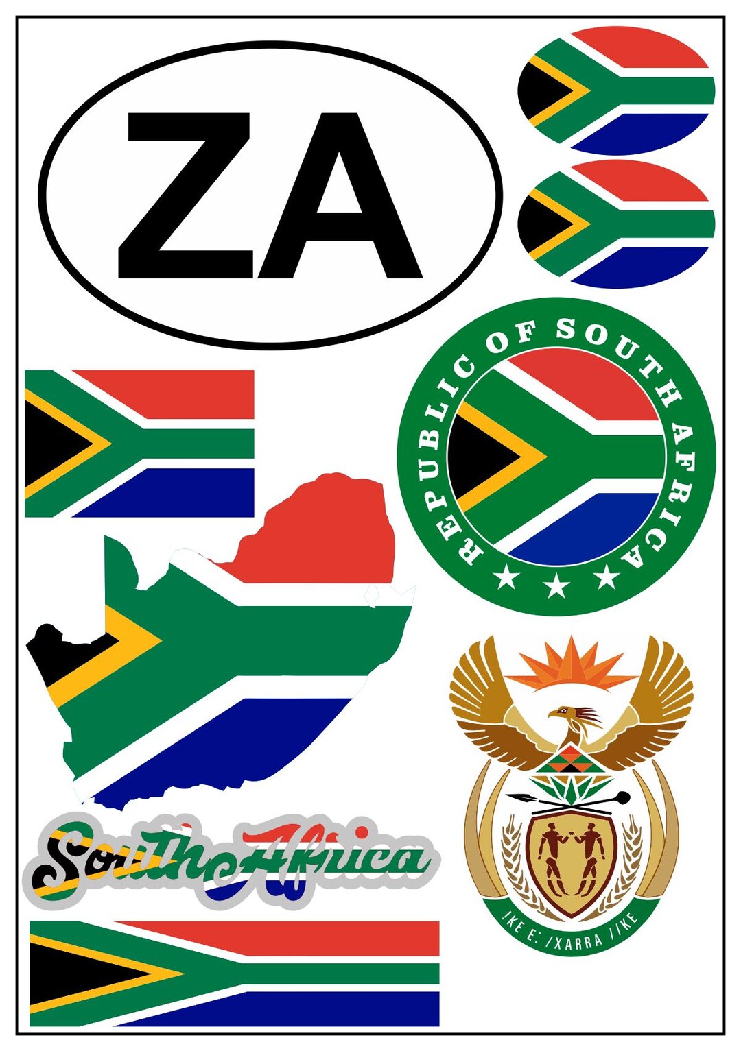 South Africa 11x Sticker Pack – PE Oval Decal, Flag and Map Sticker Set ...