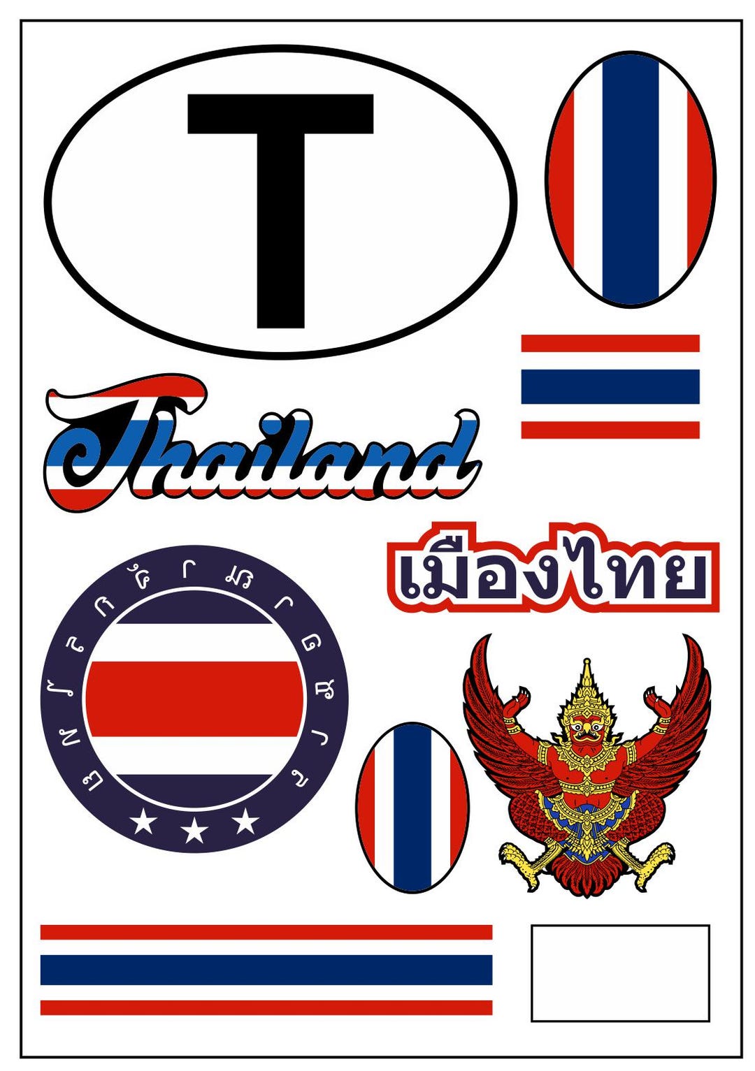Thailand 9x Sticker Pack – PE Oval Decal, Flag Designs and Map Sticker ...