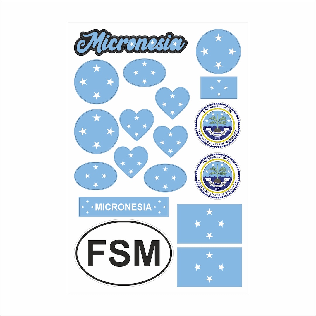 Micronesia Sticker Set – 18 Vinyl Decals, Flag, Map, FSM Code - Etsy
