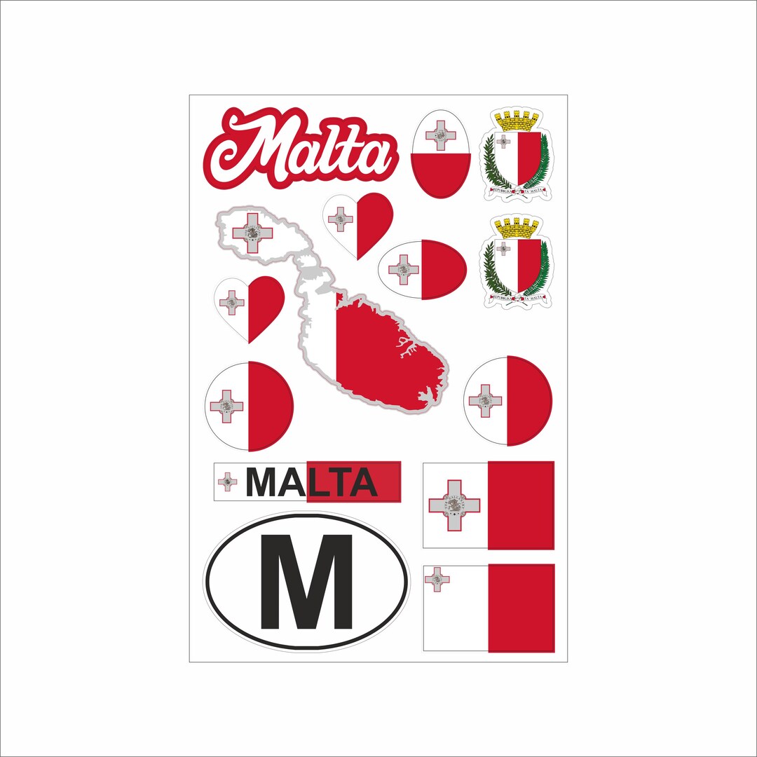 Malta Sticker Set – 14 Vinyl Decals, Flag, Map, M Code - Etsy