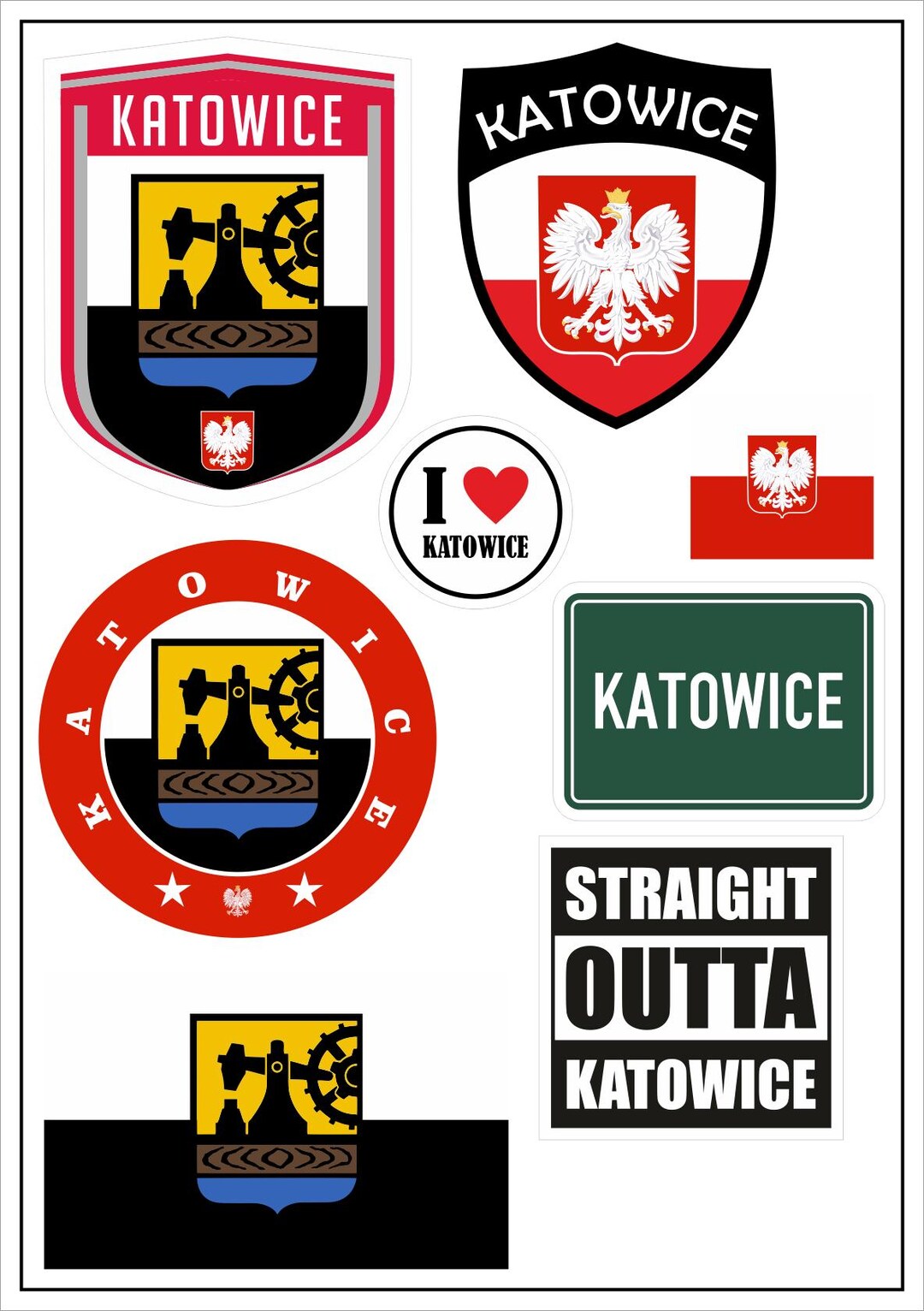 Katowice Poland Sticker Set 8x – Flag Decal Car Motocyle PC Notebook ...