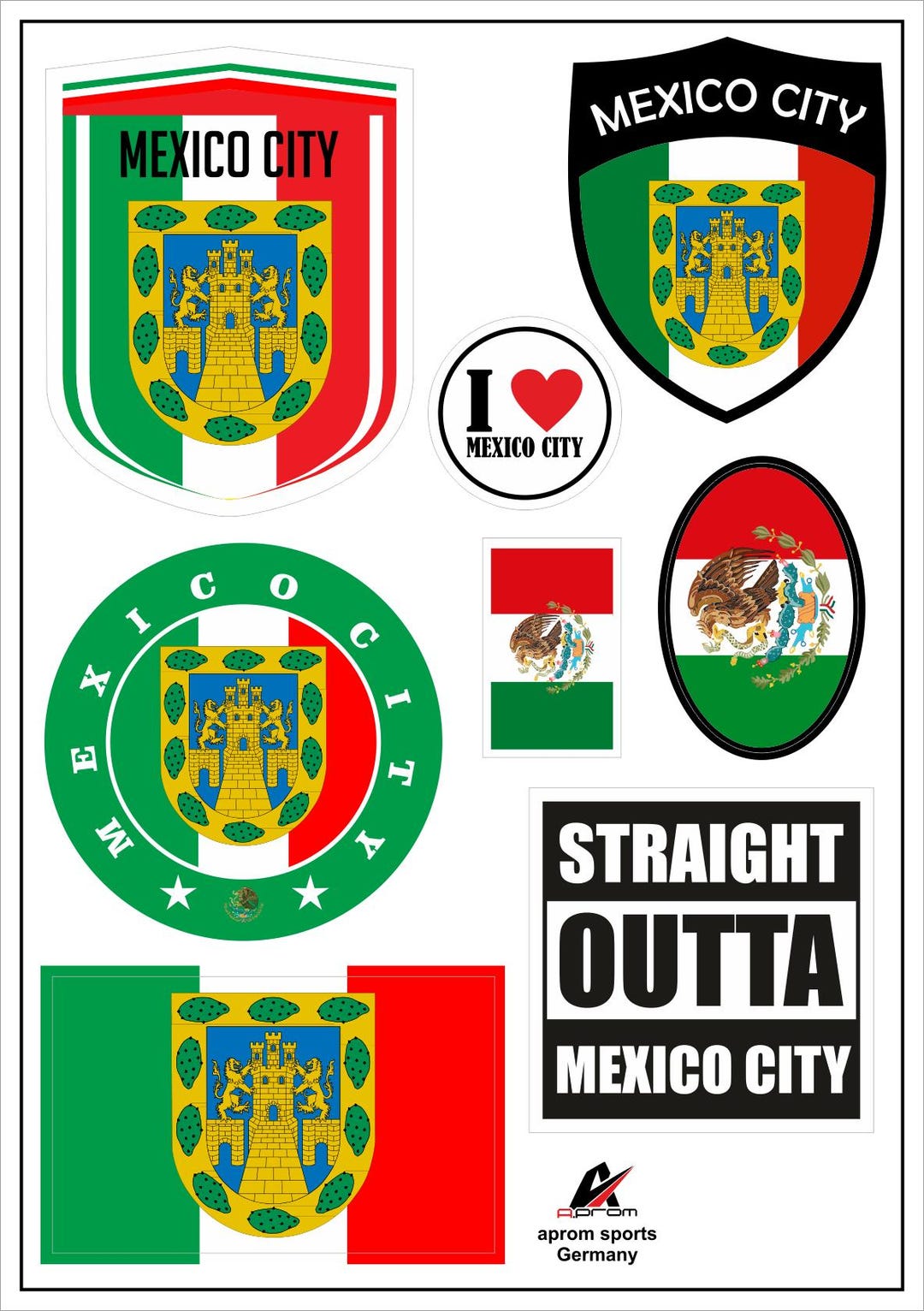 Mexico City Sticker Set 8x – Flag Decal Car Motocyle PC Notebook Tuning ...