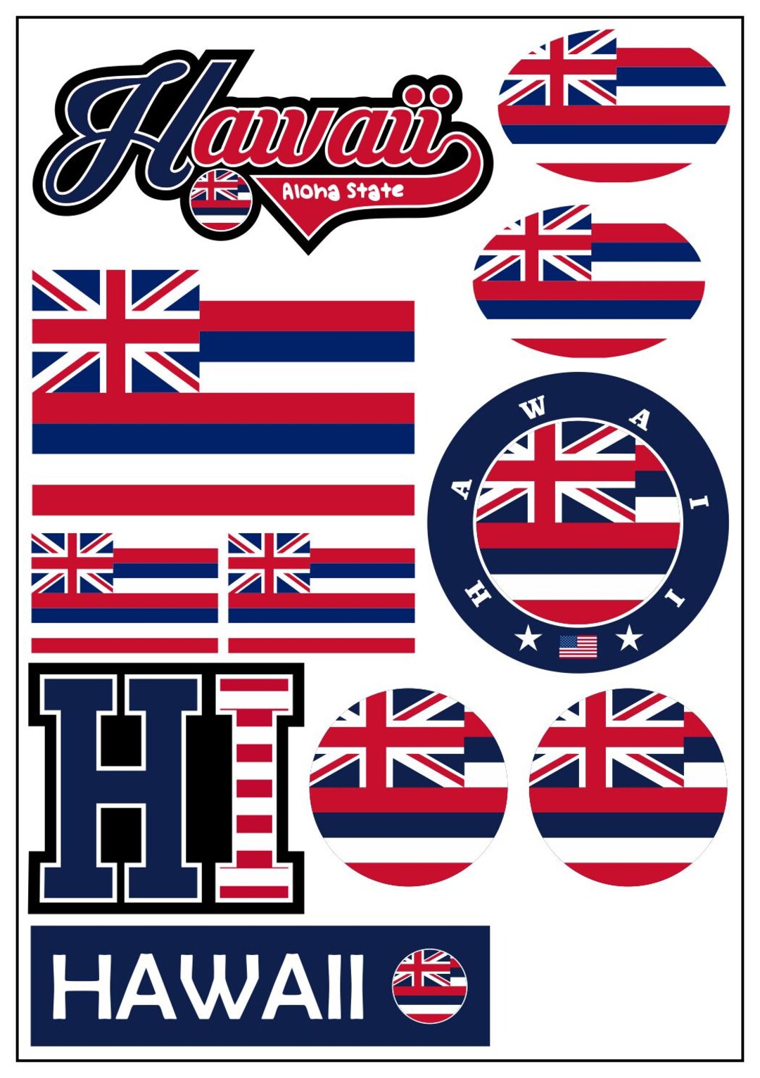 Hawaii USA Sticker Set 11x – Flag Decal Car Motocyle PC Notebook Tuning ...