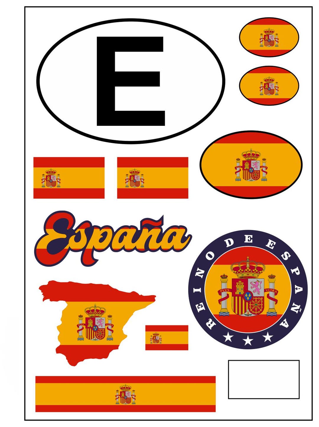 Spain 11x Sticker Pack – PE Oval Decal, Flag Designs and Map Sticker ...