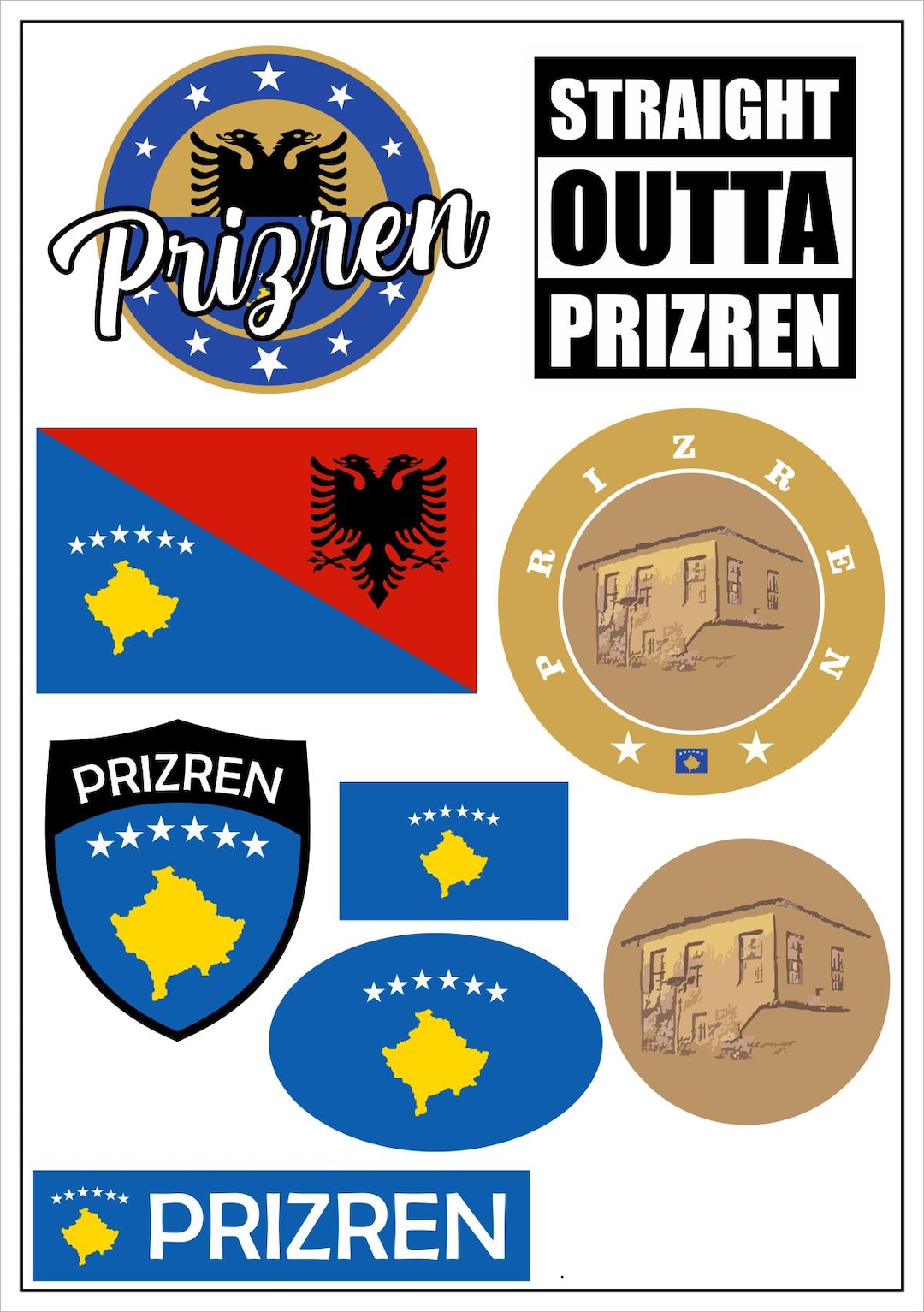 Prizren Kosovo Sticker Set 9x – Flag Decal Car Motocyle PC Notebook ...