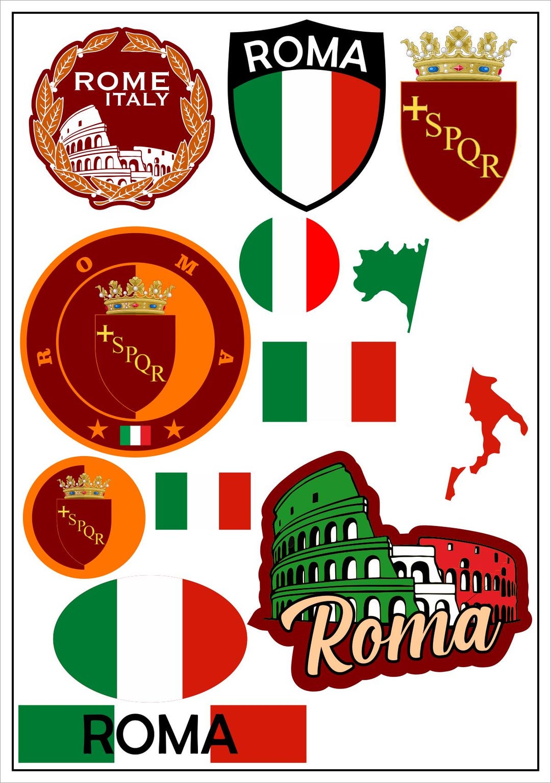 Rome Italy Sticker Set 12x – Flag Decal Car Motocyle PC Notebook Tuning ...