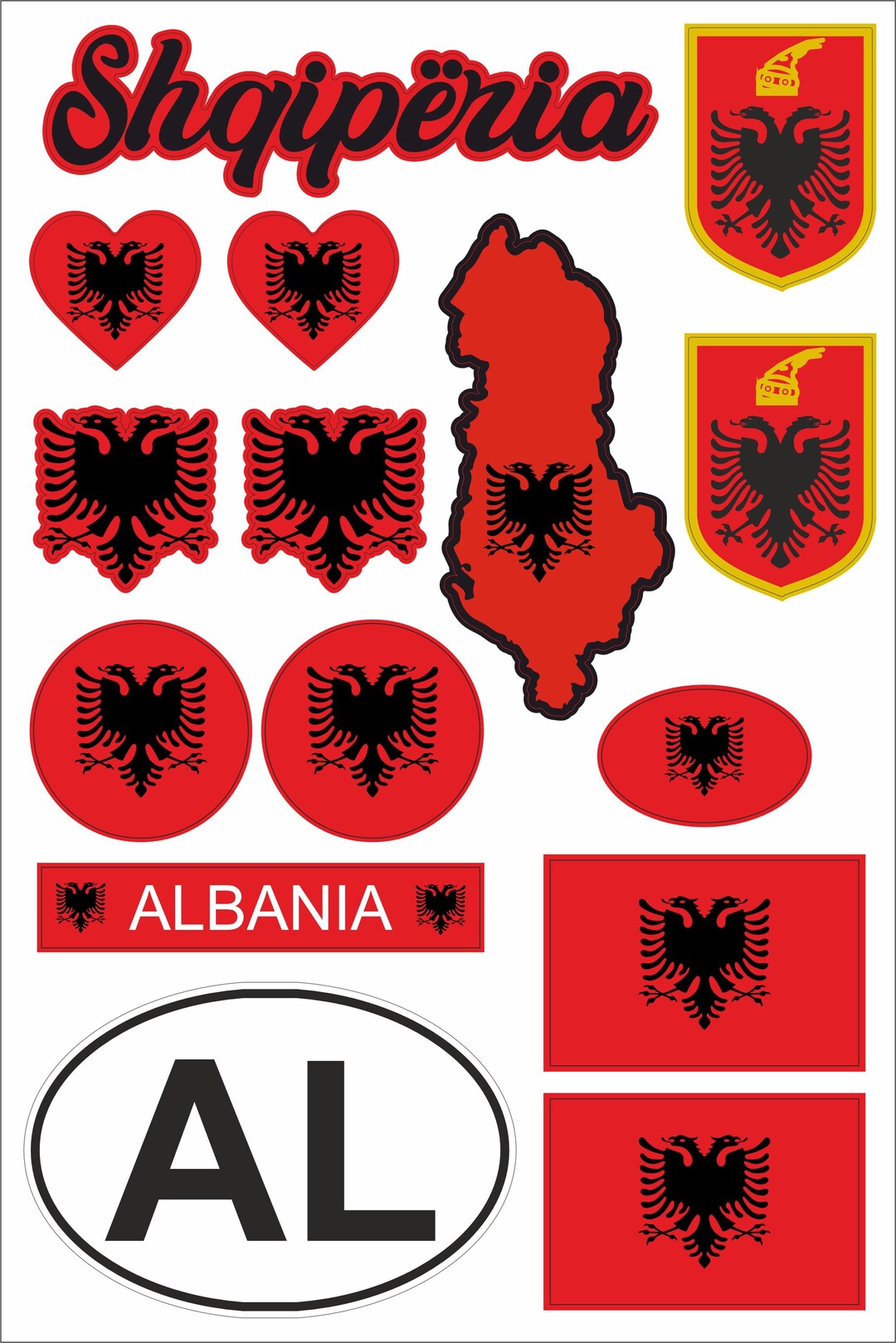 Albania Sticker Set – 15 Vinyl Decals, Flag, Map, AL Code, Waterproof ...