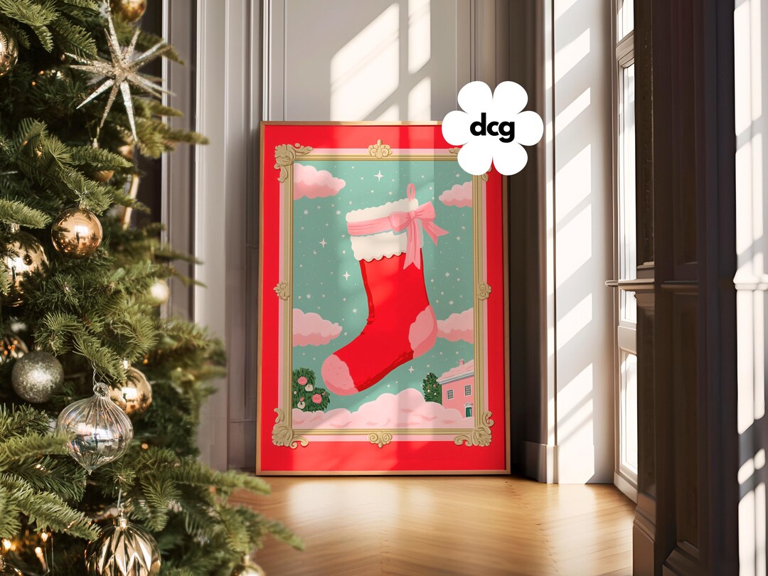 Vintage Christmas Stocking Art | Retro Holiday Wall Art | Coquette ...