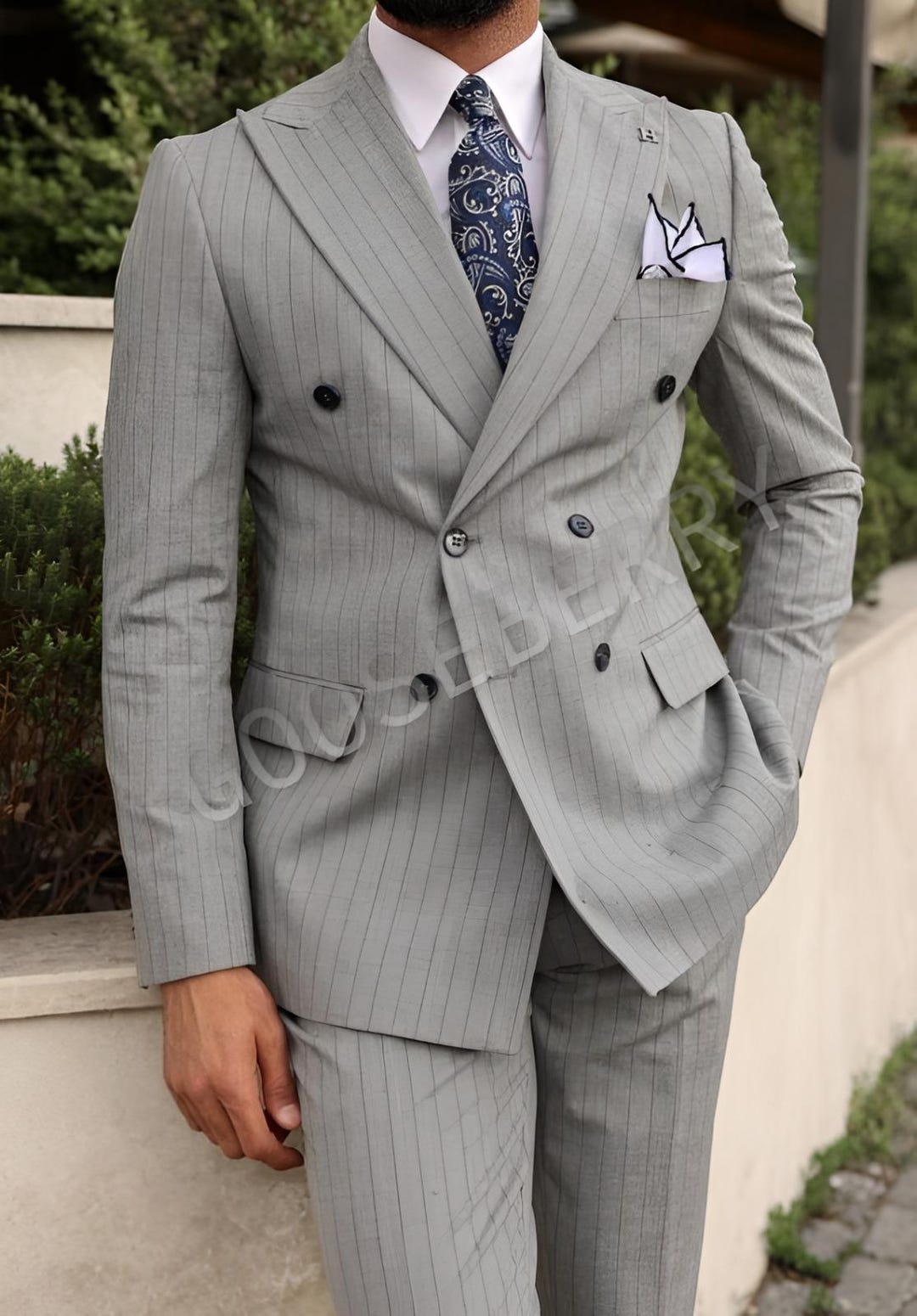 Light Grey Pinstripe Double Breasted Suit, Terry Rayon Slim Fit - Etsy
