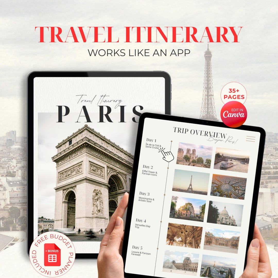 Paris Travel Itinerary, iPad Planner, Canva Template (digital Download ...