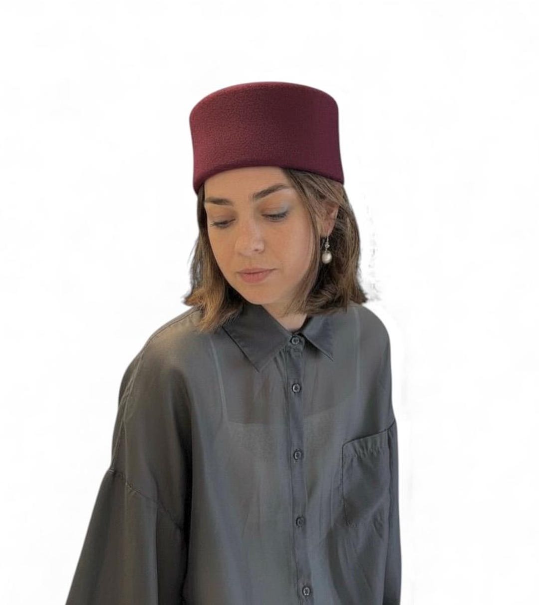 Modern Mocha Wool Felt Pillbox Hat, Flat Top Cap, 60s Style - Etsy