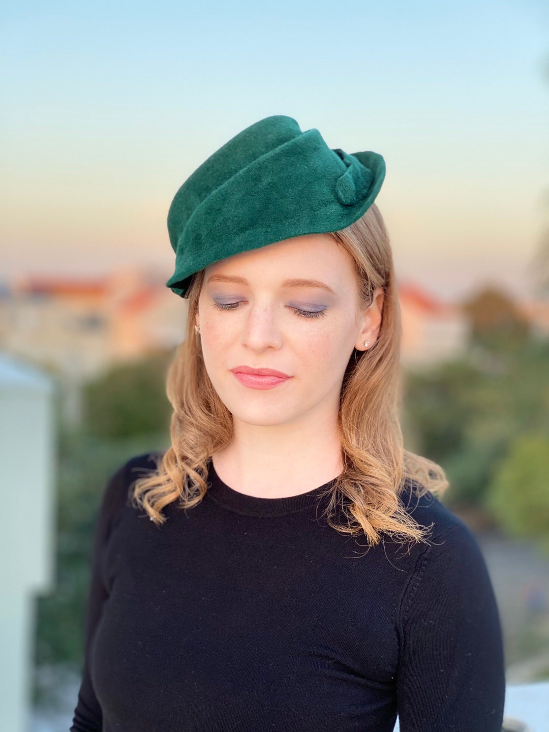 Emerald Green Winter Hat for Women, 30s Hat, Formal Winter Hat, Greeen ...