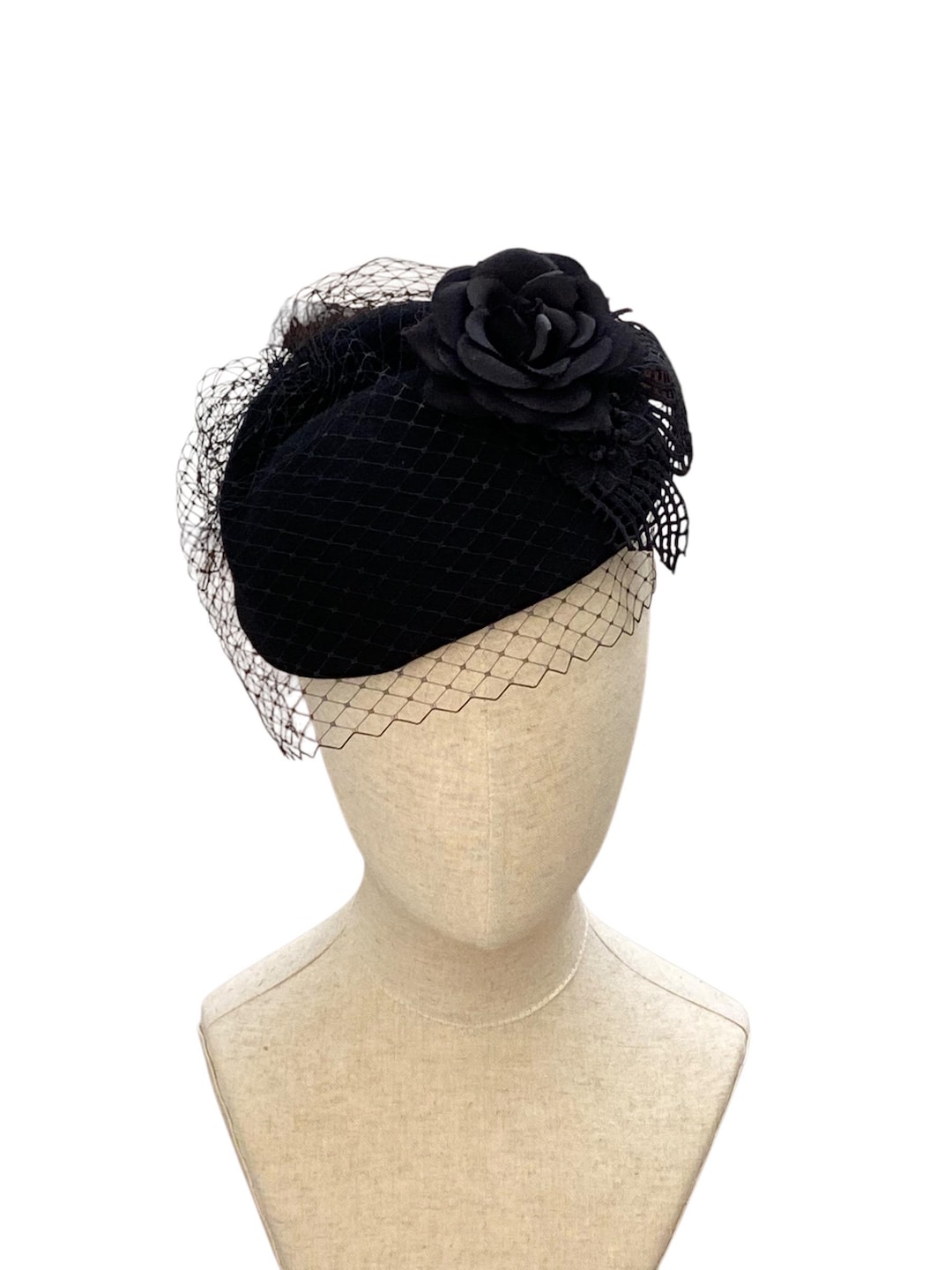 Black Funeral Hat With Veilfor Small Head/ Formal Winter Hat/ Mourning ...