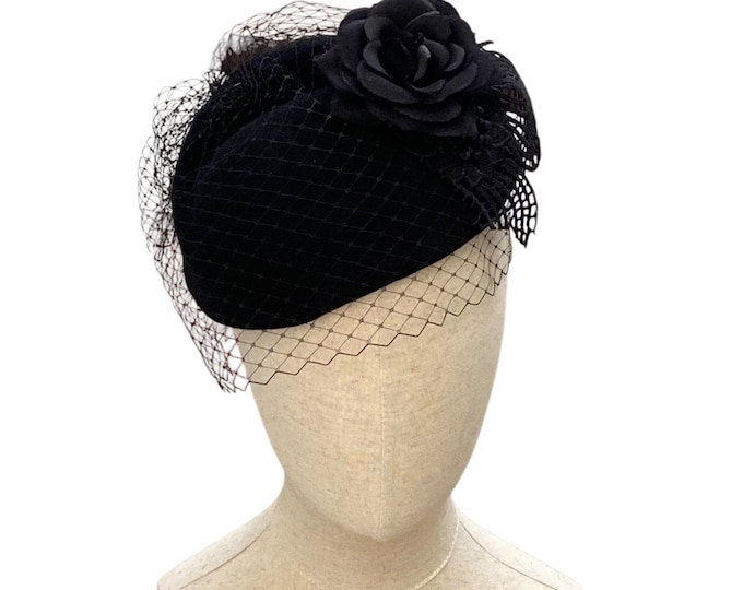 Black Funeral Hat With Veilfor Small Head/ Formal Winter Hat/ Mourning ...