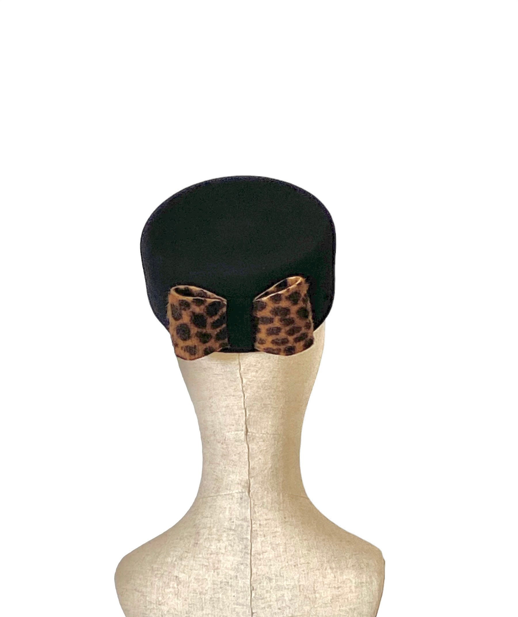 Black Felt Pillbox Hat Leopard Print Bow/women’s Winter Formal Hat ...