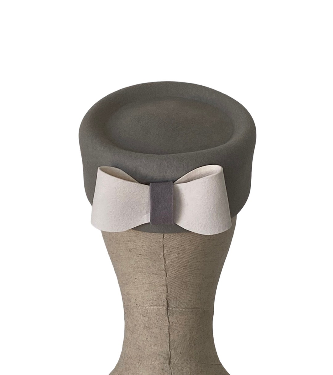Pillbox Hat With Bow, Grey and White Winter Hat, Formal Hat for Women ...