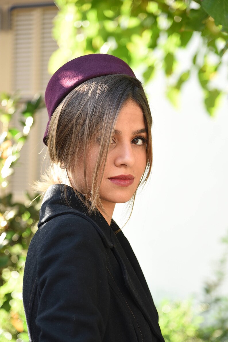 Purple Pillbox Hat/ Ascot Hat/ Jackie O Hat With Bow/ Kate M - Etsy