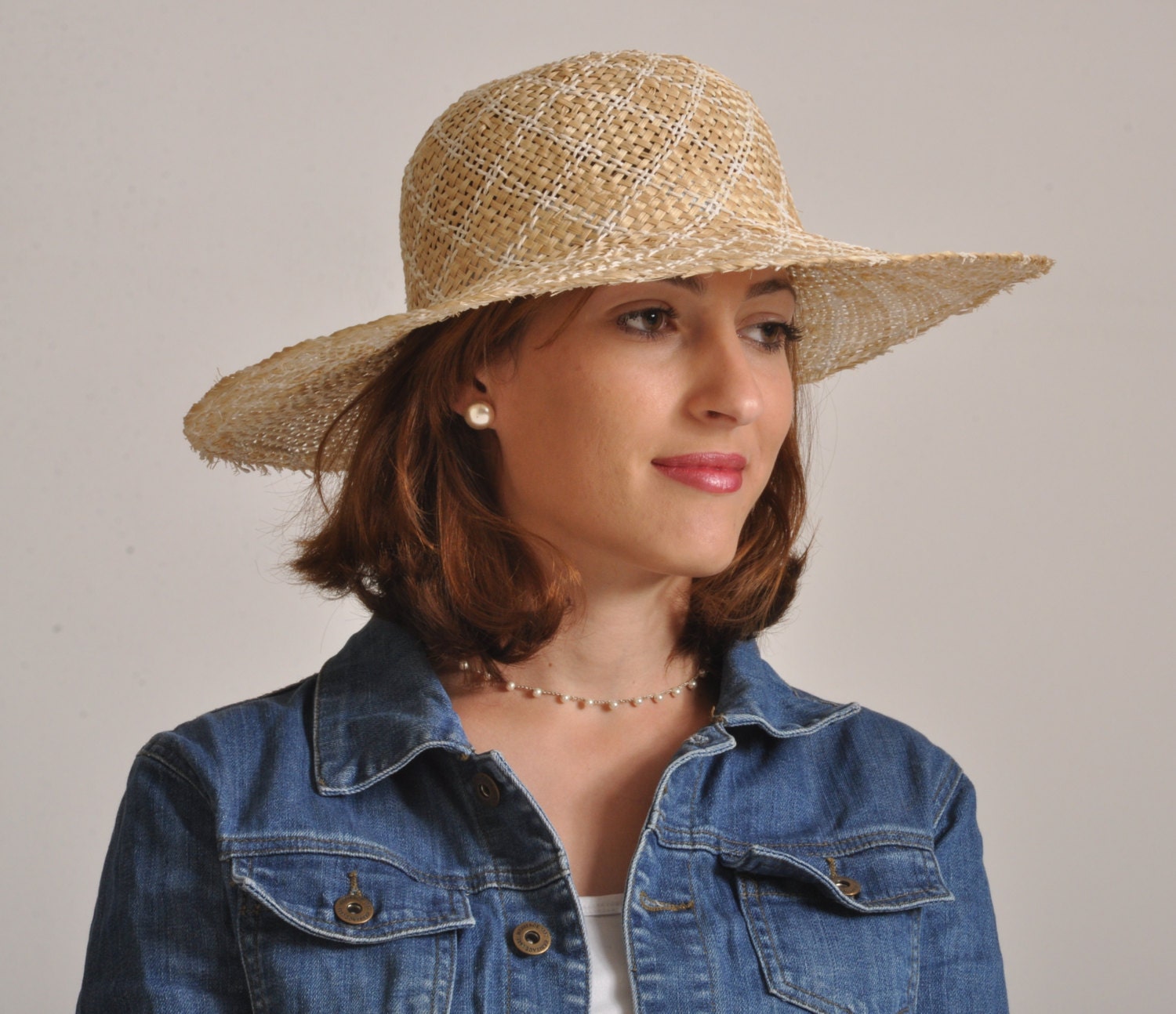 Straw Hat With Chin Strap Hat For Women Wide Brim Summer Etsy