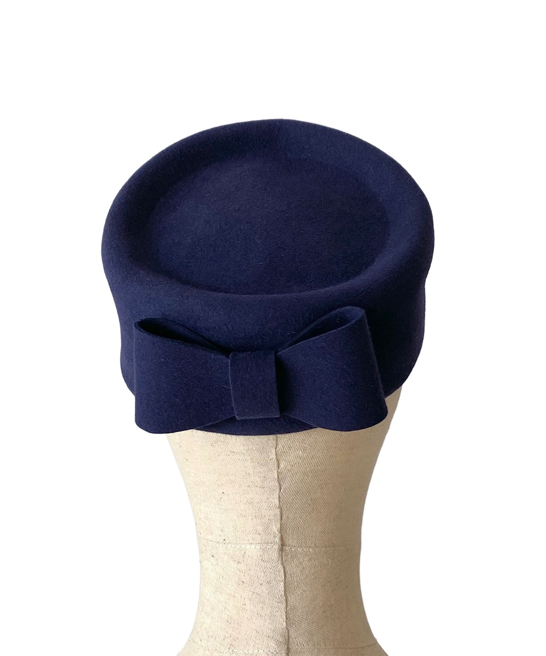 Navy Felt Pillbox Hat, 60s Style Bow, Handmade Occasion Hat - Etsy