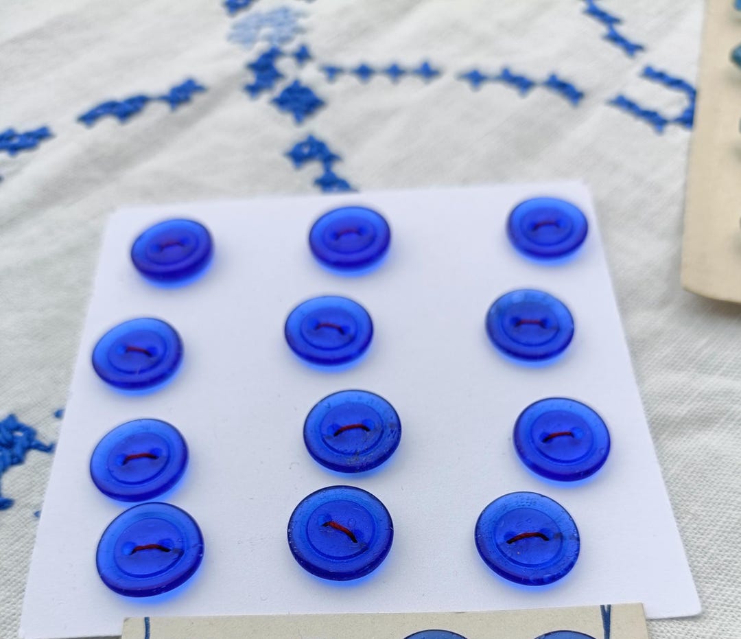 Set of 12 Vintage Translucent Blue Glass Buttons 14mm - Etsy