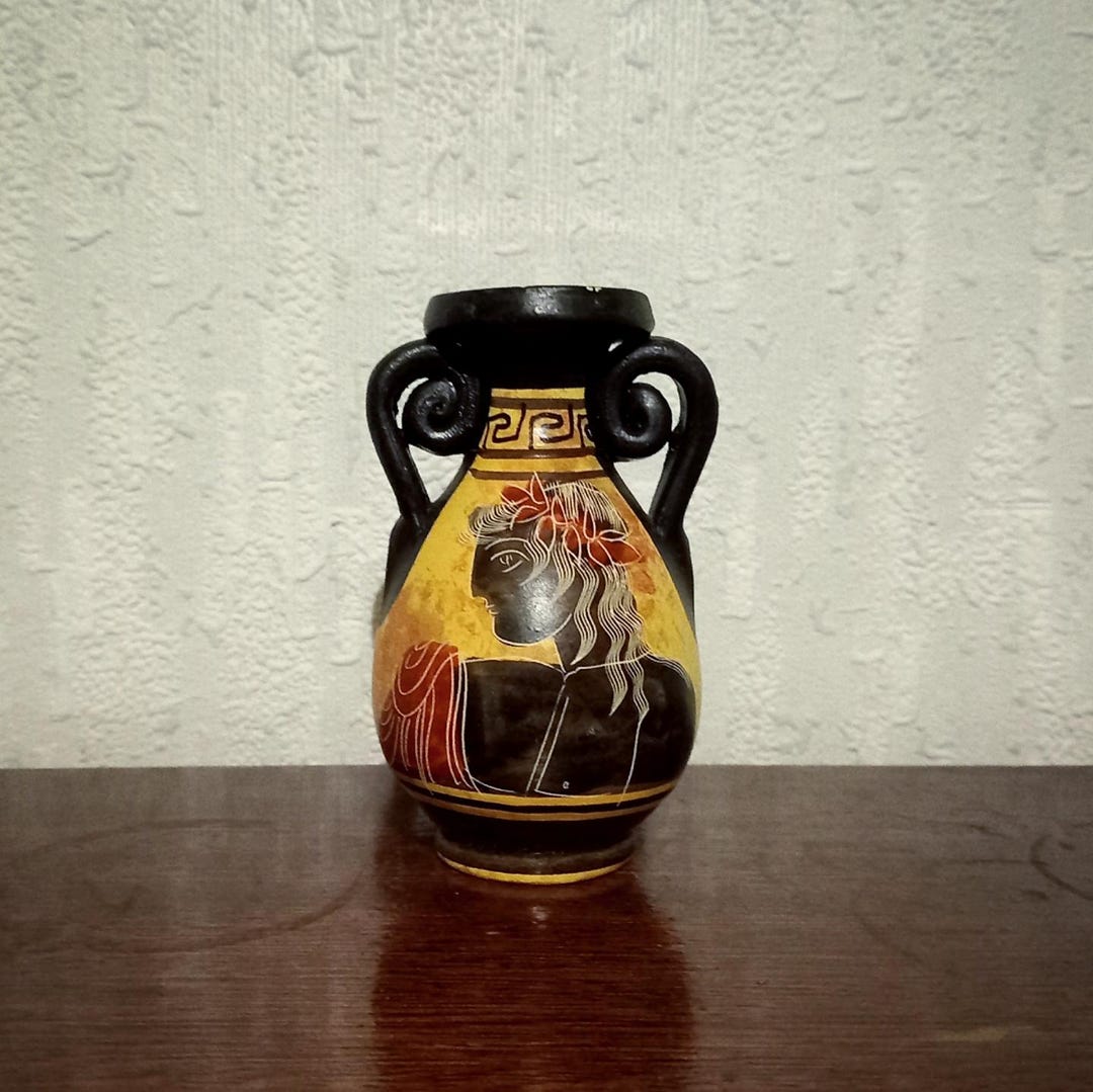 Ancient Greek Style Pottery Vase With A Handpainted Mythology Figure ...
