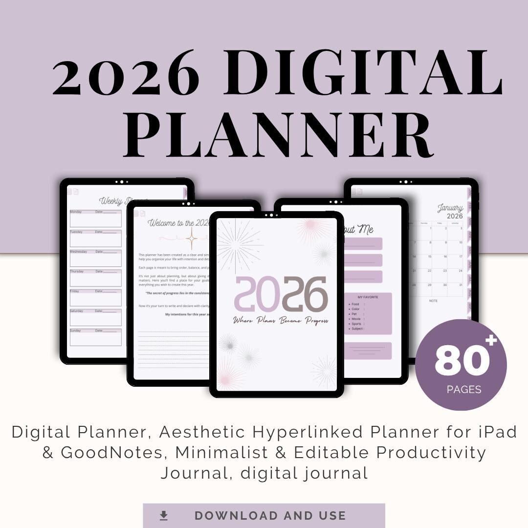 2026 Lavender Digital Planner, Aesthetic Hyperlinked Planner for iPad ...