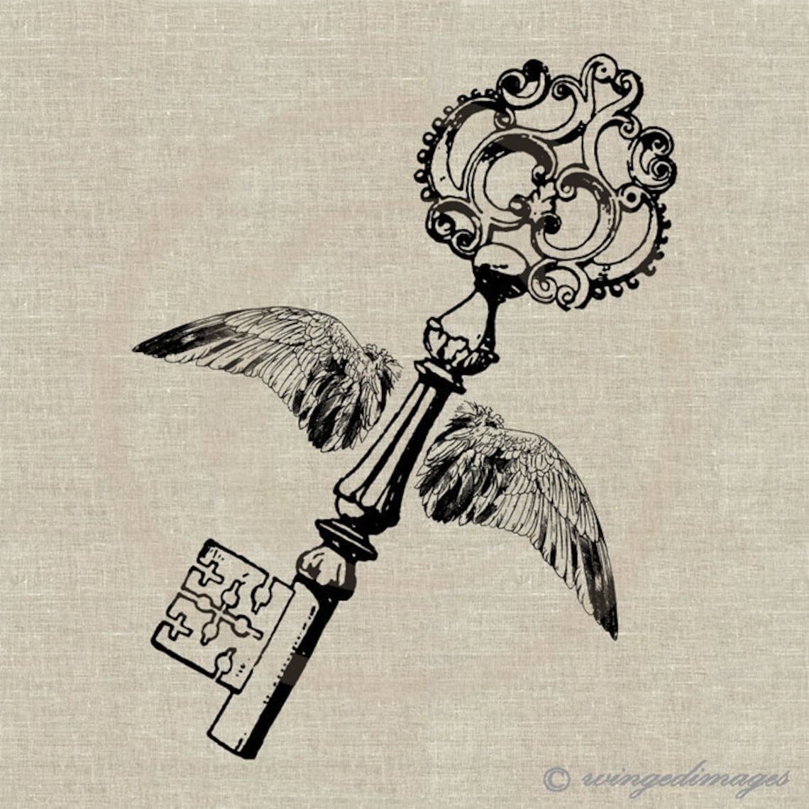 Winged Key Instant Download Digital Image No.84 Iron-on - Etsy