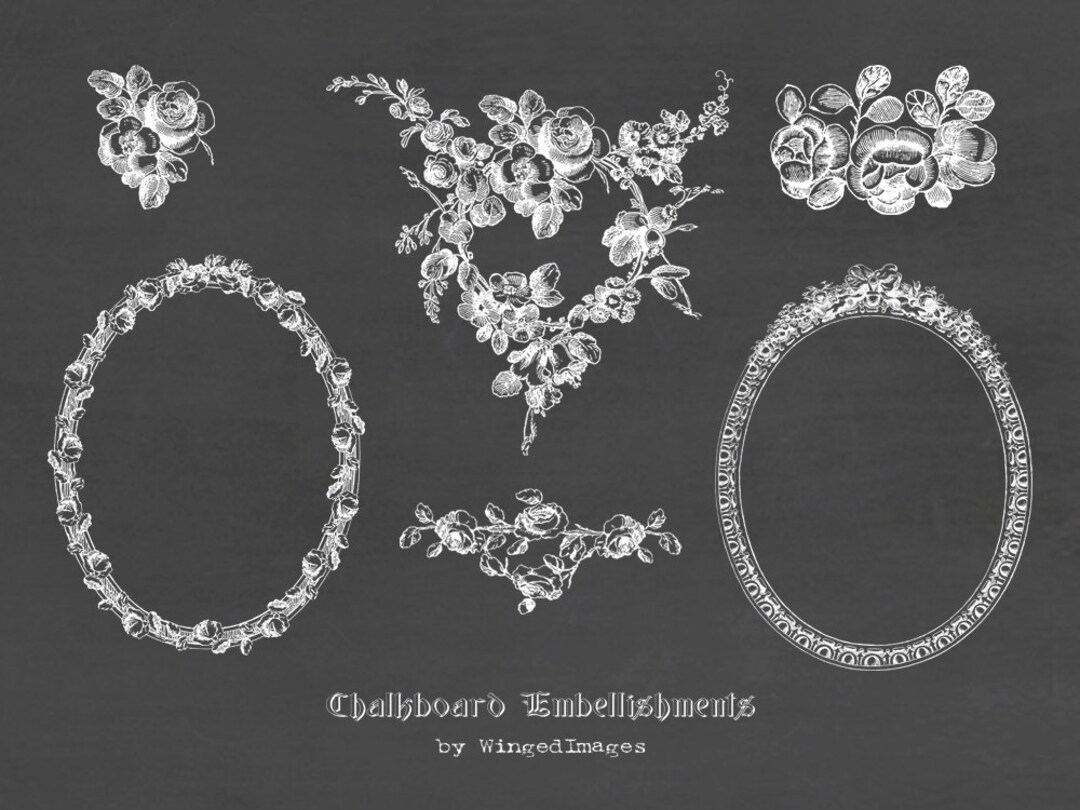 Chalkboard Decorative Rose Frames Flourishes Design Decoration Elements ...