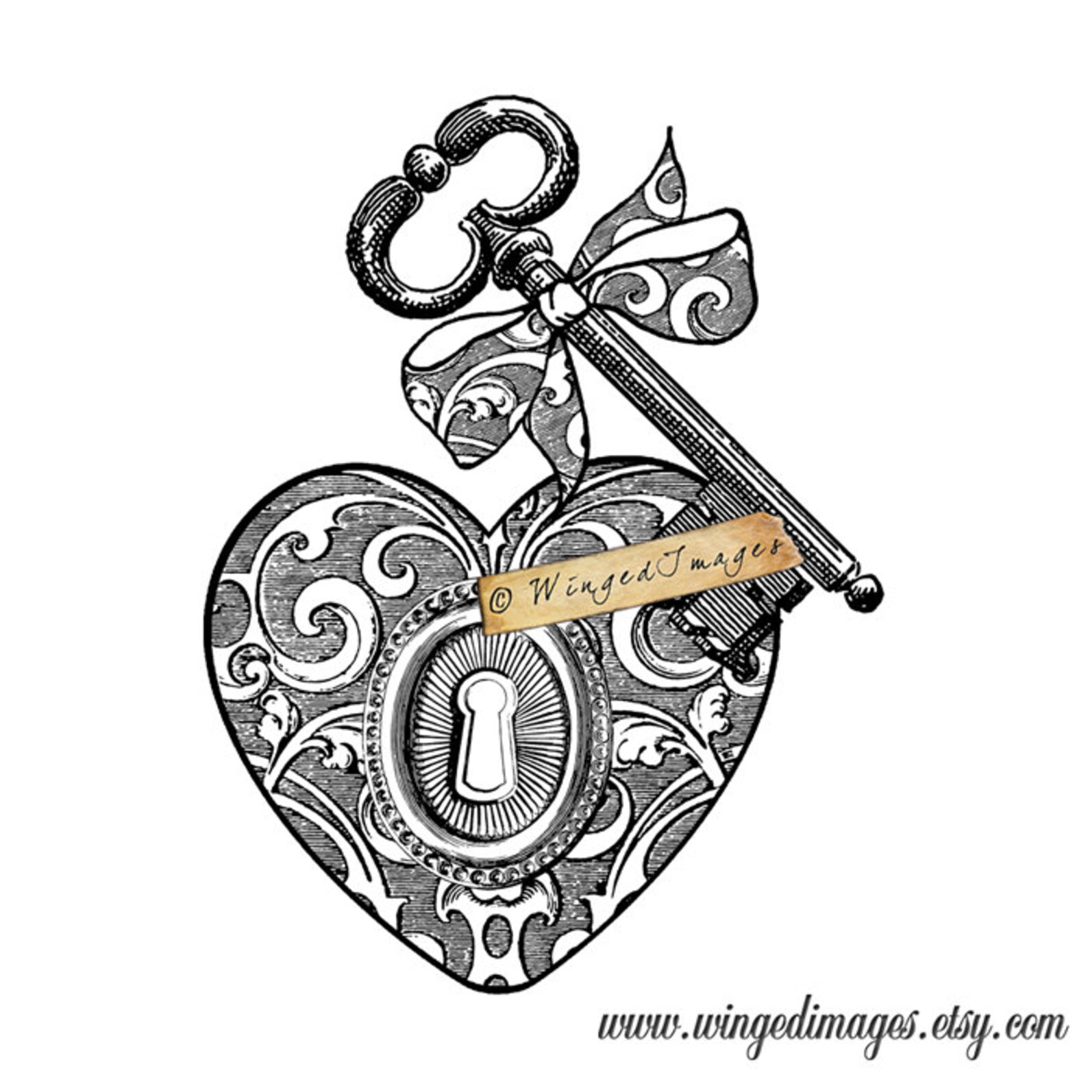Antique Key Keyhole Ornate Heart Instant Download Digital Image No.241 ...