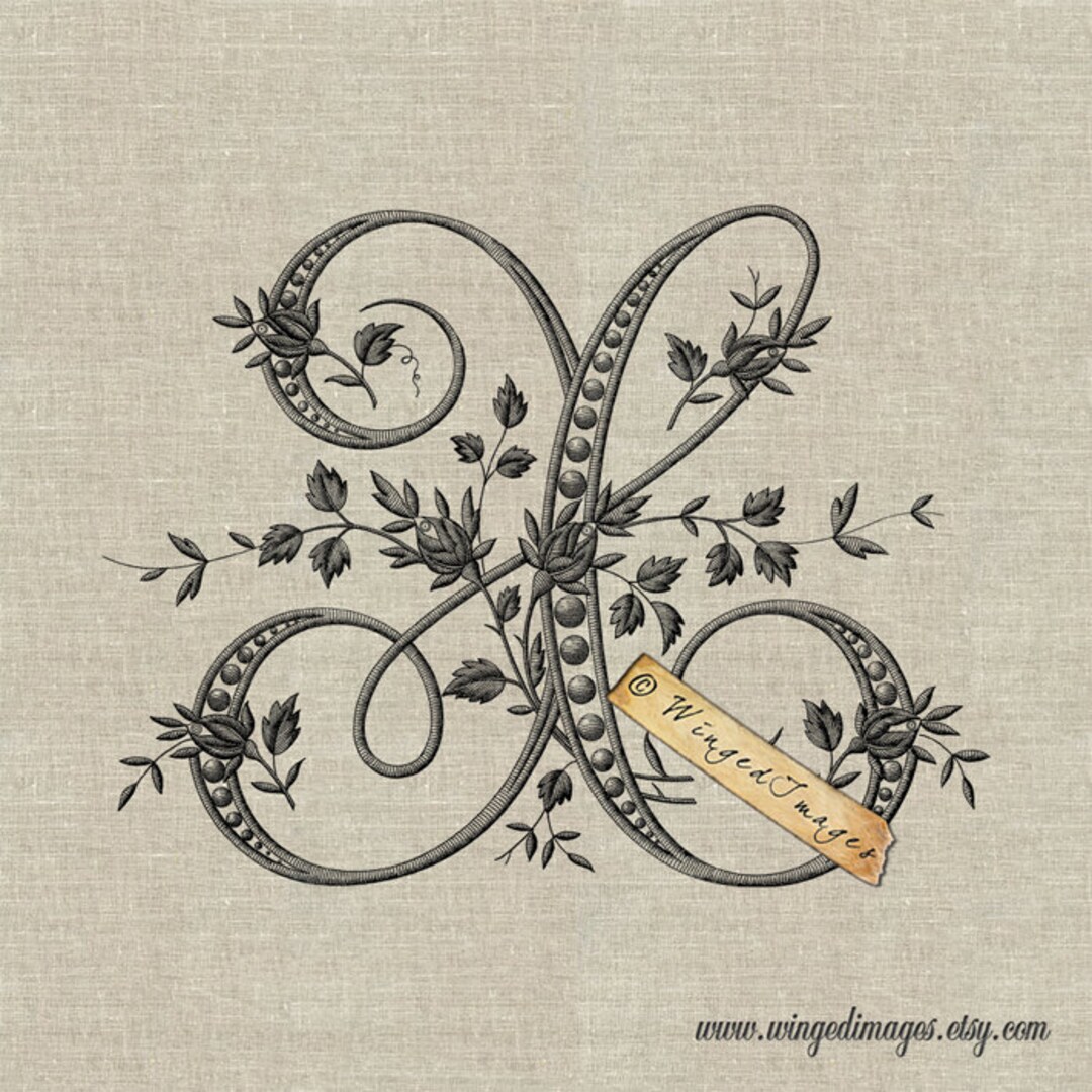Antique French Monogram Letter X Instant Download Digital Image No.260 ...