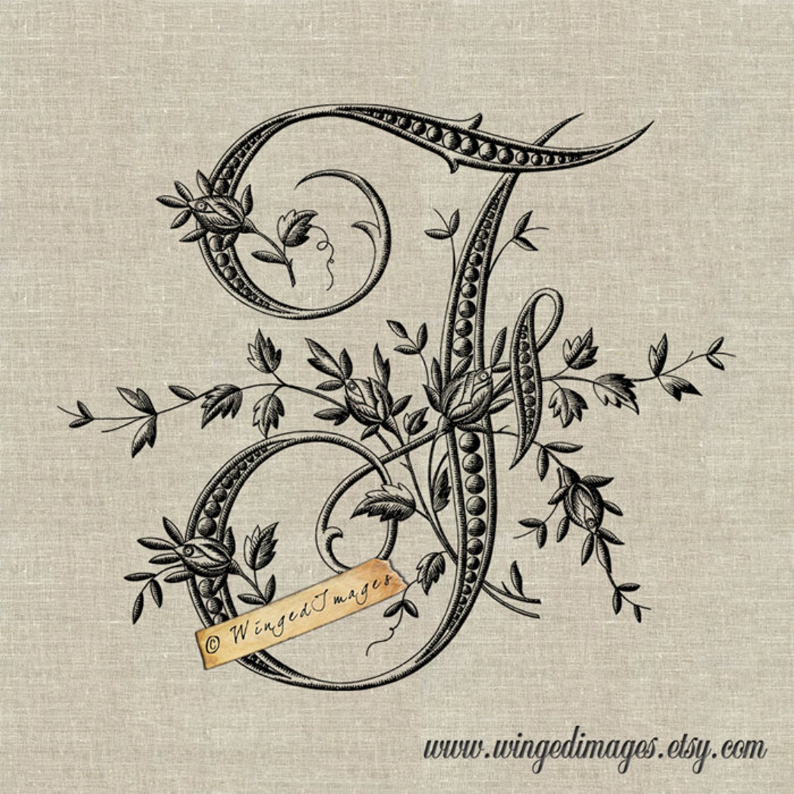 Antique French Monogram Letter F Instant Download Digital Image No.222 ...