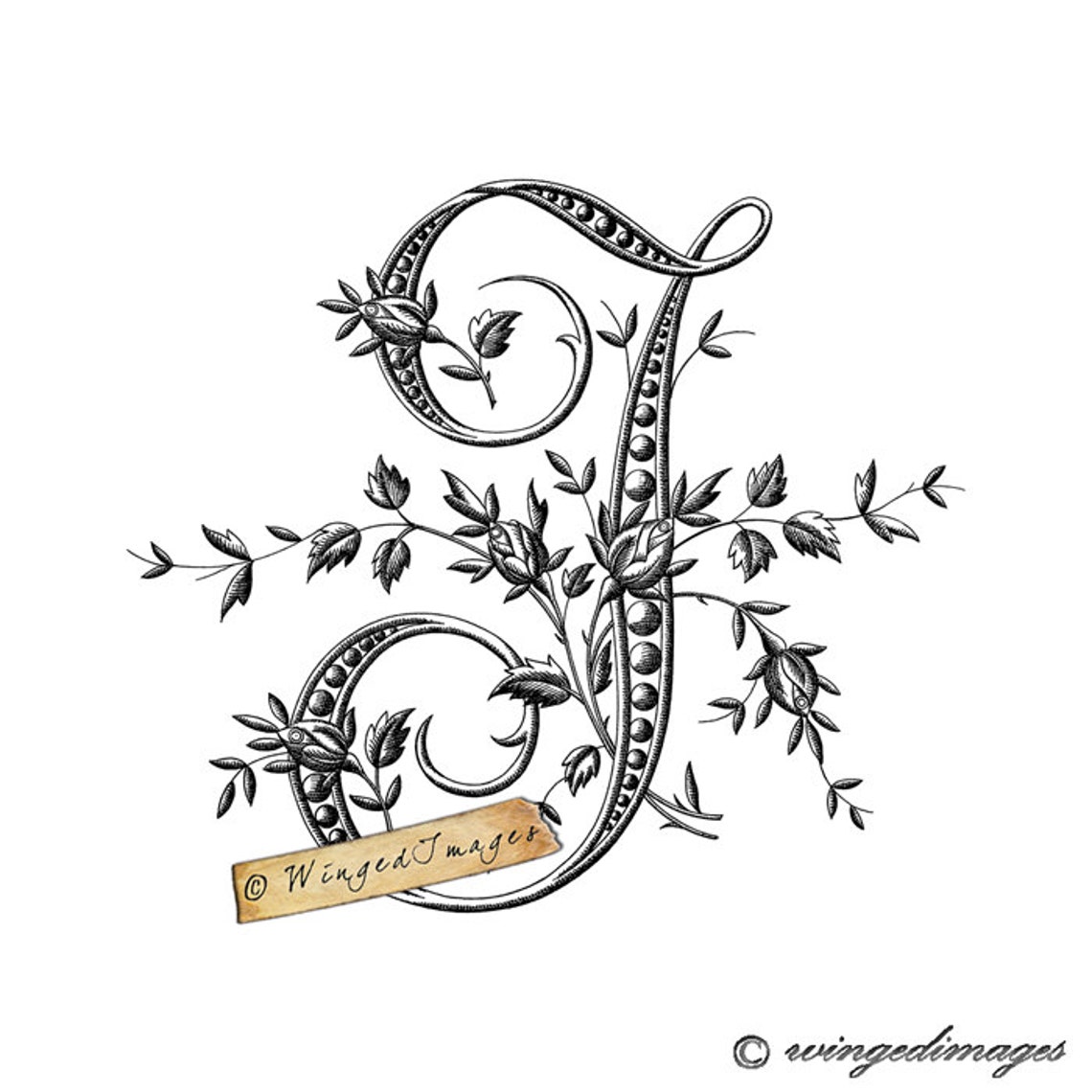 Antique French Monogram Letter J Instant Download Digital - Etsy
