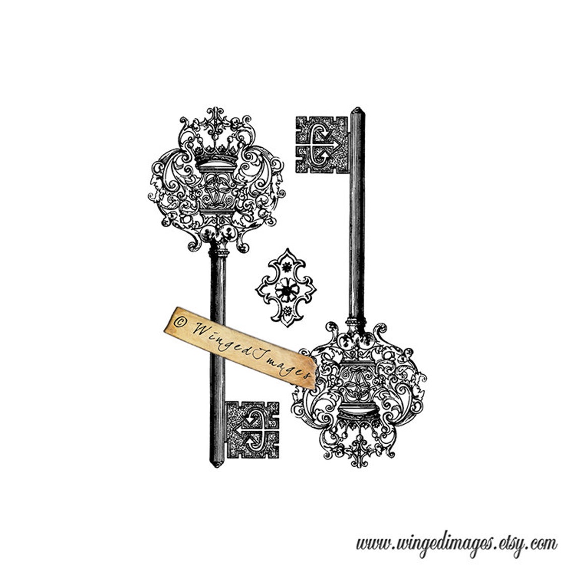 Two Ornate Antique Royal Keys Instant Download Digital Image No.58 Iron ...