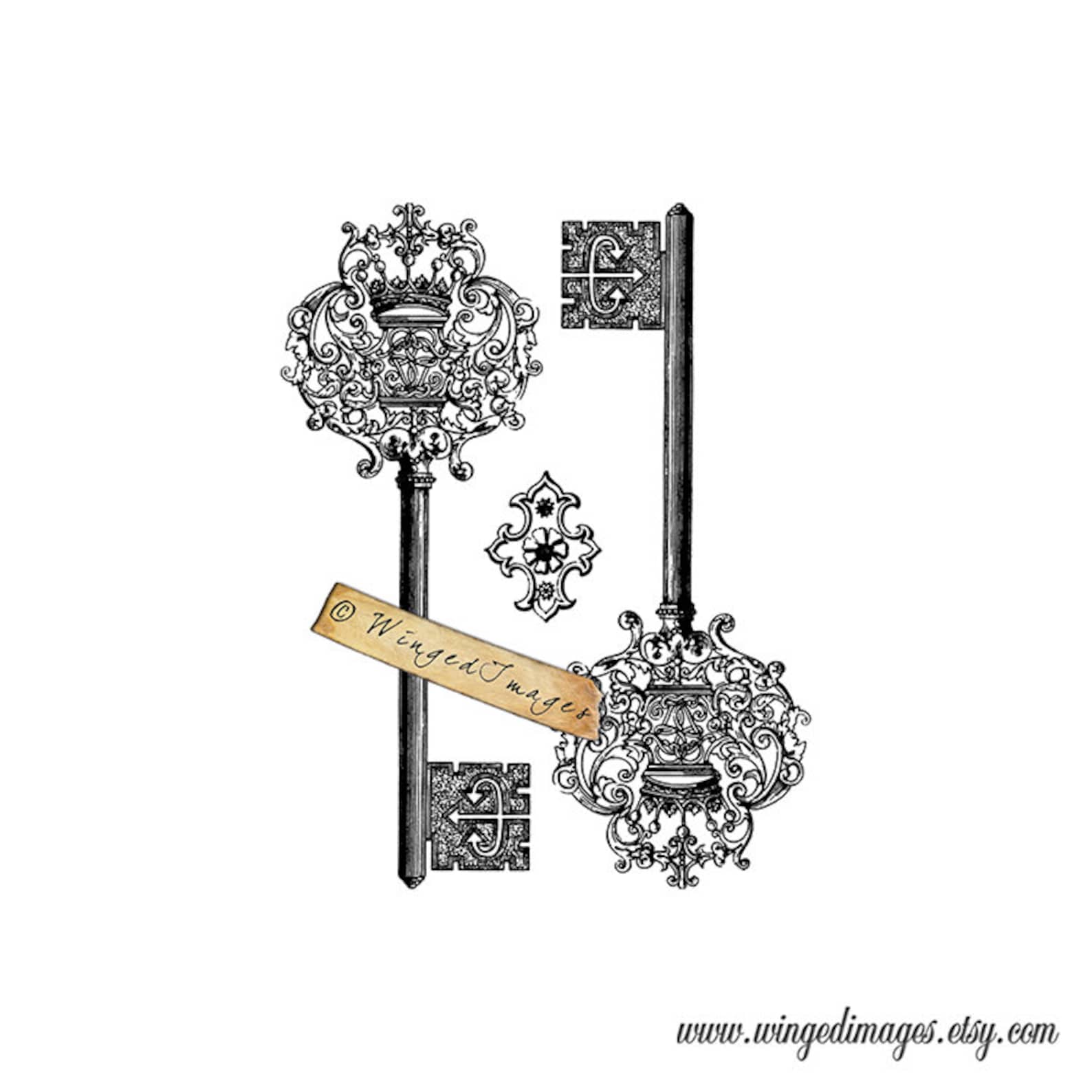Two Ornate Antique Royal Keys Instant Download Digital Image No.58 Iron ...