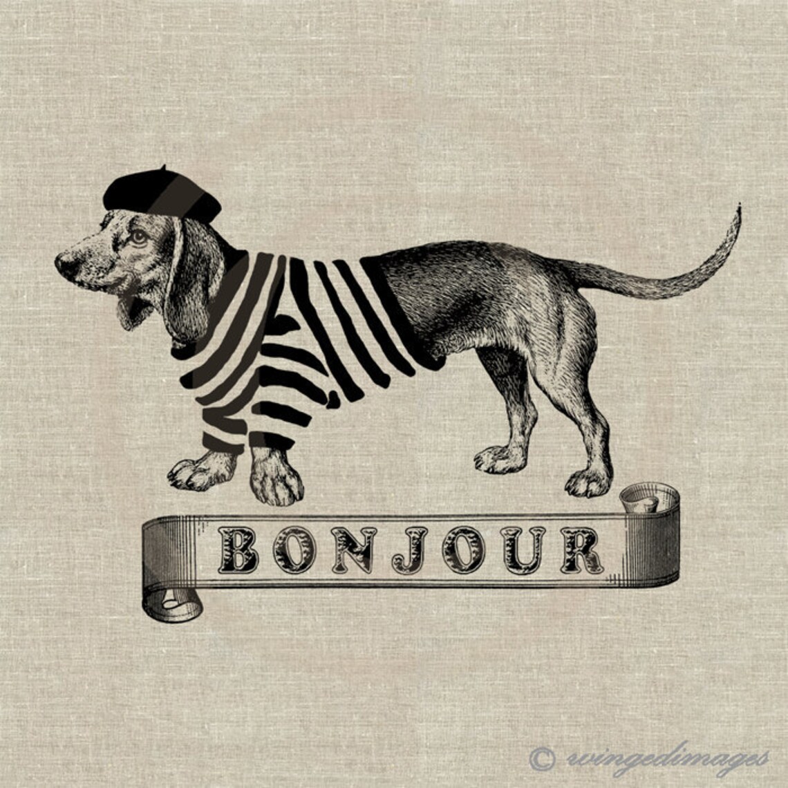 French Dachshund Bonjour Instant Download Digital Image No.102 Iron-on ...