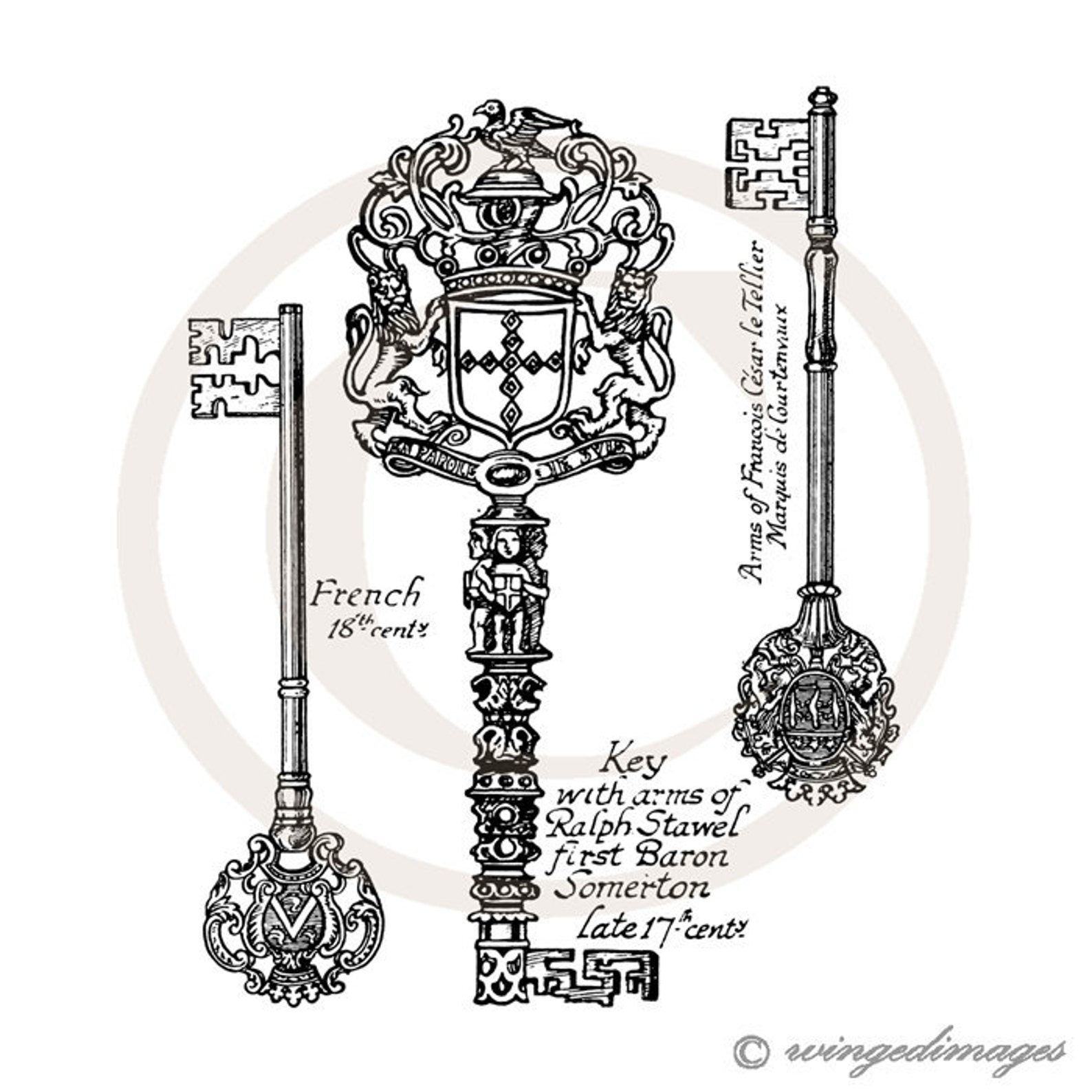 Antique French Keys Instant Download Digital Image No.23 Iron-on ...