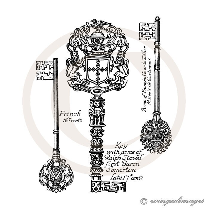 Antique French Keys Instant Download Digital Image No.23 Iron-on ...