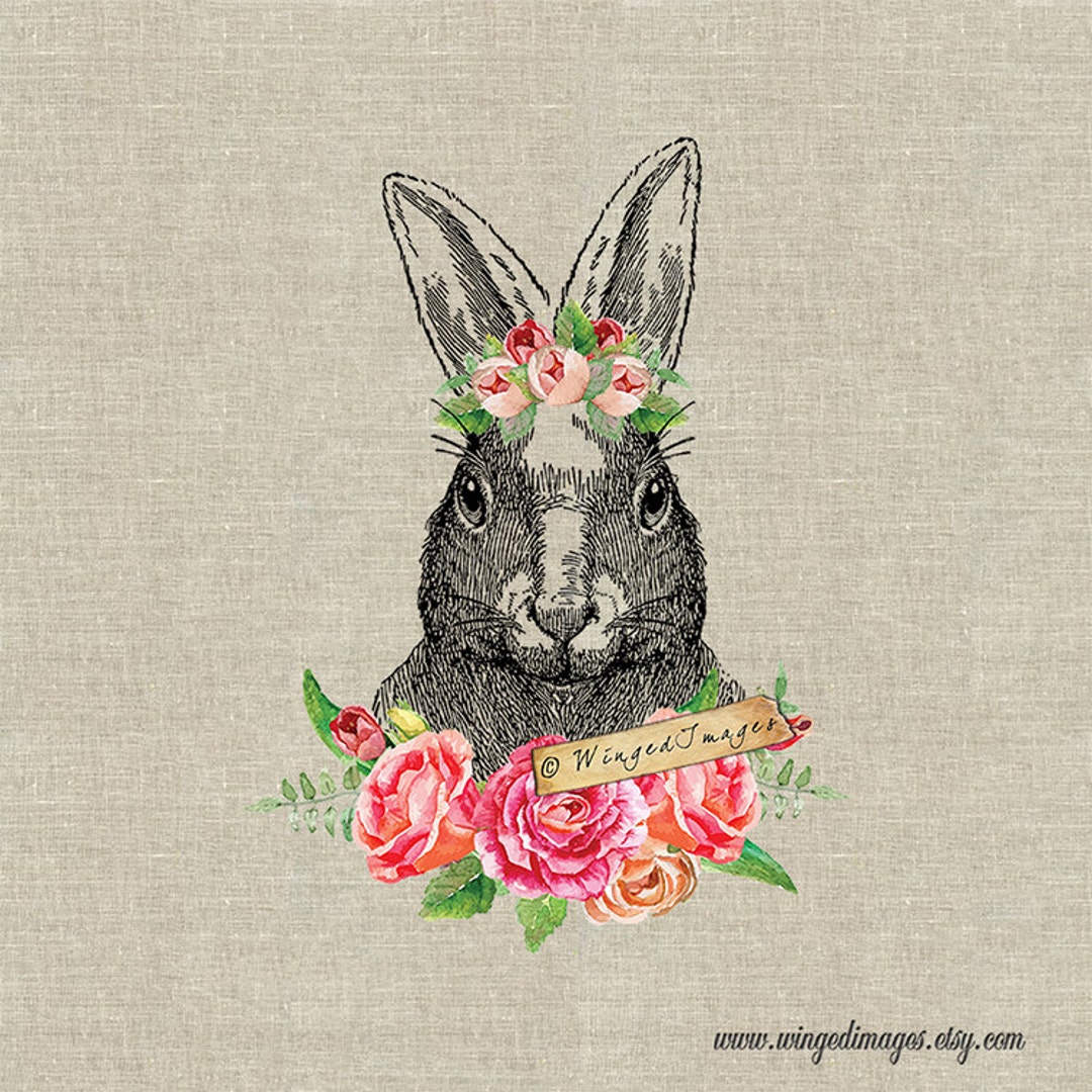 Floral Rabbit. Instant Download Digital Image No.400 Iron-on Transfer ...