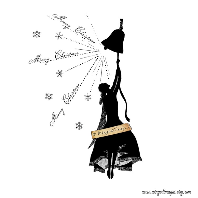 Girl Ringing Christmas Bell. Instant Download Digital Image No.395 Iron ...
