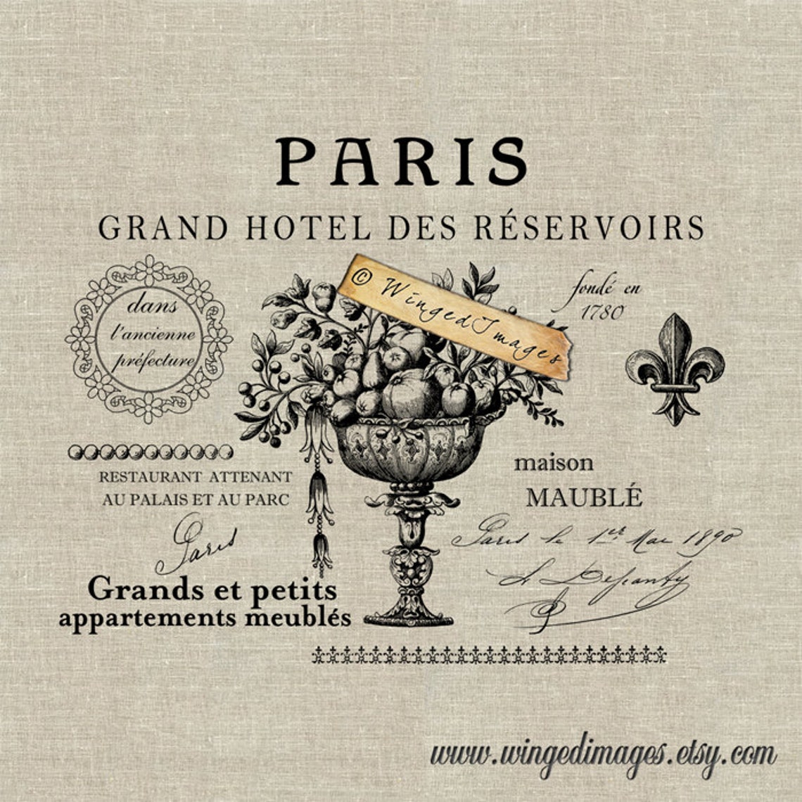 Altered Paris French Hotel Label. Instant Download Digital - Etsy